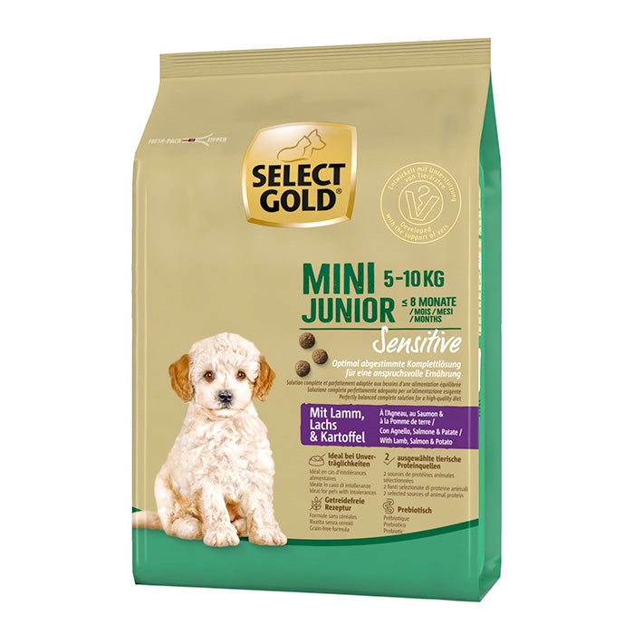 Køb SELECT GOLD Junior Sensitive Mini lam, laks & kartofler 1 kg her ...