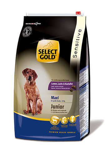 Køb SELECT GOLD Junior Sensitive Maxi lam, laks & kartofler 4 kg her ...