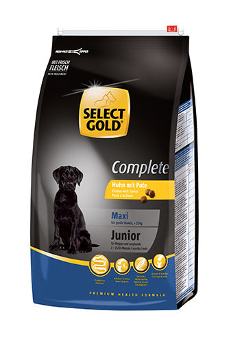 Køb SELECT GOLD Junior Complete Maxi kylling & kalkun 4 kg her– Maxi ...