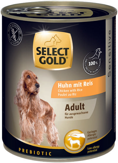 Køb SELECT GOLD Adult Sensitive, dåse kylling & ris 800 g her– Maxi Zoo ...