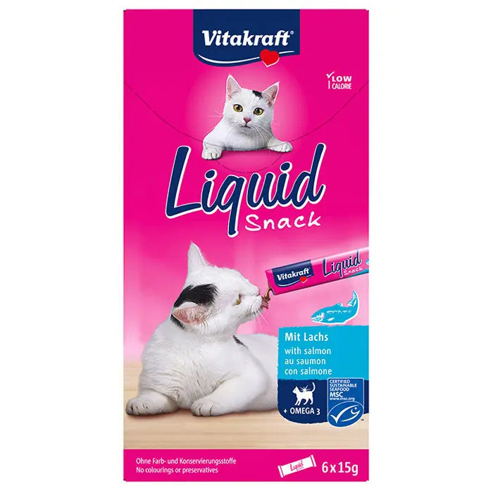 Cat liquid snack laks og omega 3, 6x15 g– Maxi Zoo Danmark